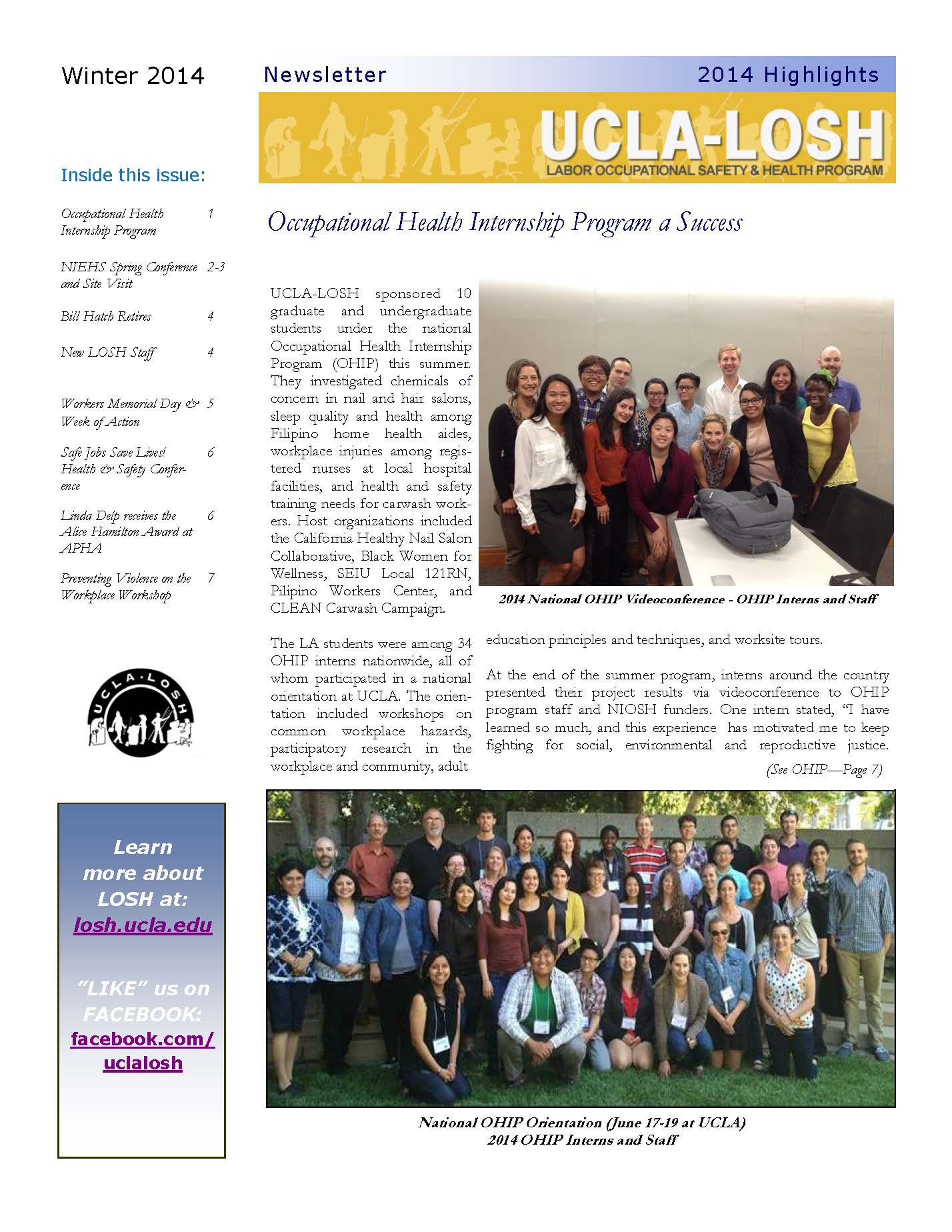 Newsletter Winter 2014 | Labor Occupational Safety and Health Program